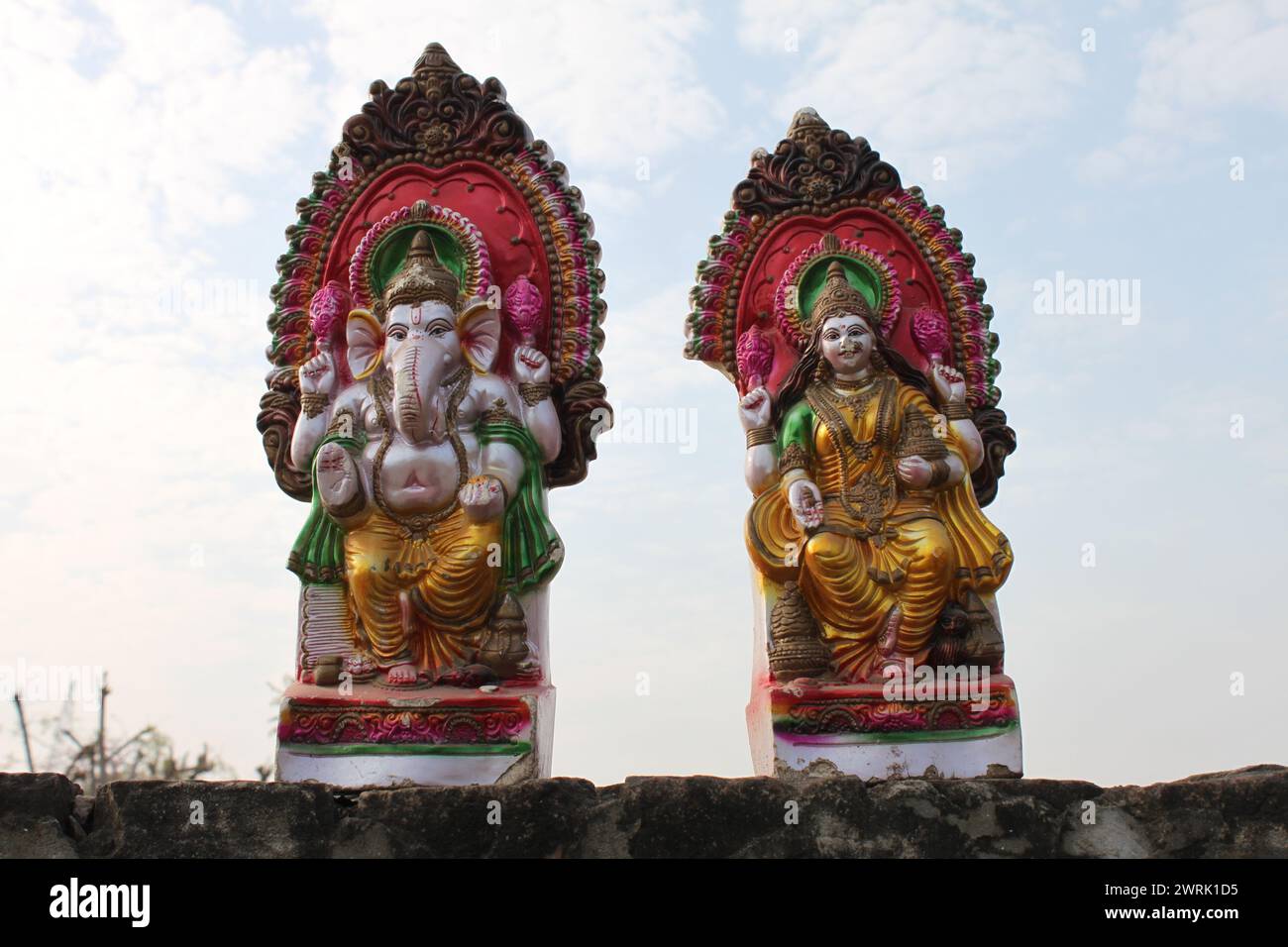 Agra, Uttar Pradesh, March 11, 2019: India- Two colorful Hindu deity ...