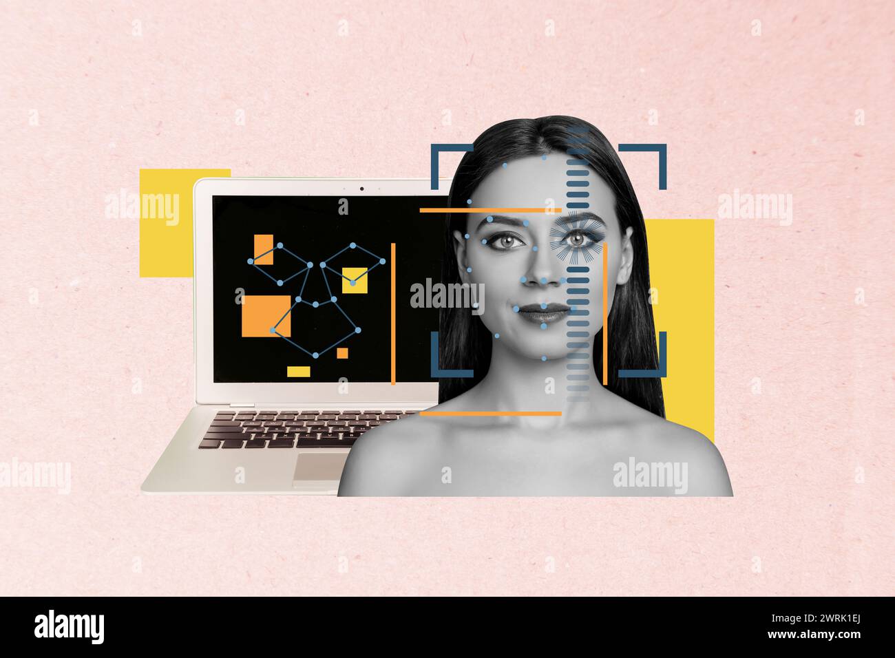 Creative composite photo collage illustration of girl scanning eye face ...