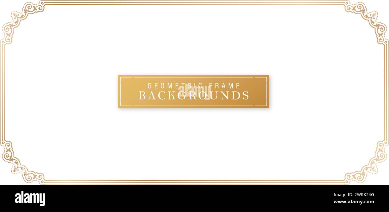 golden frame with ornate border elegant line art design isolated white ...