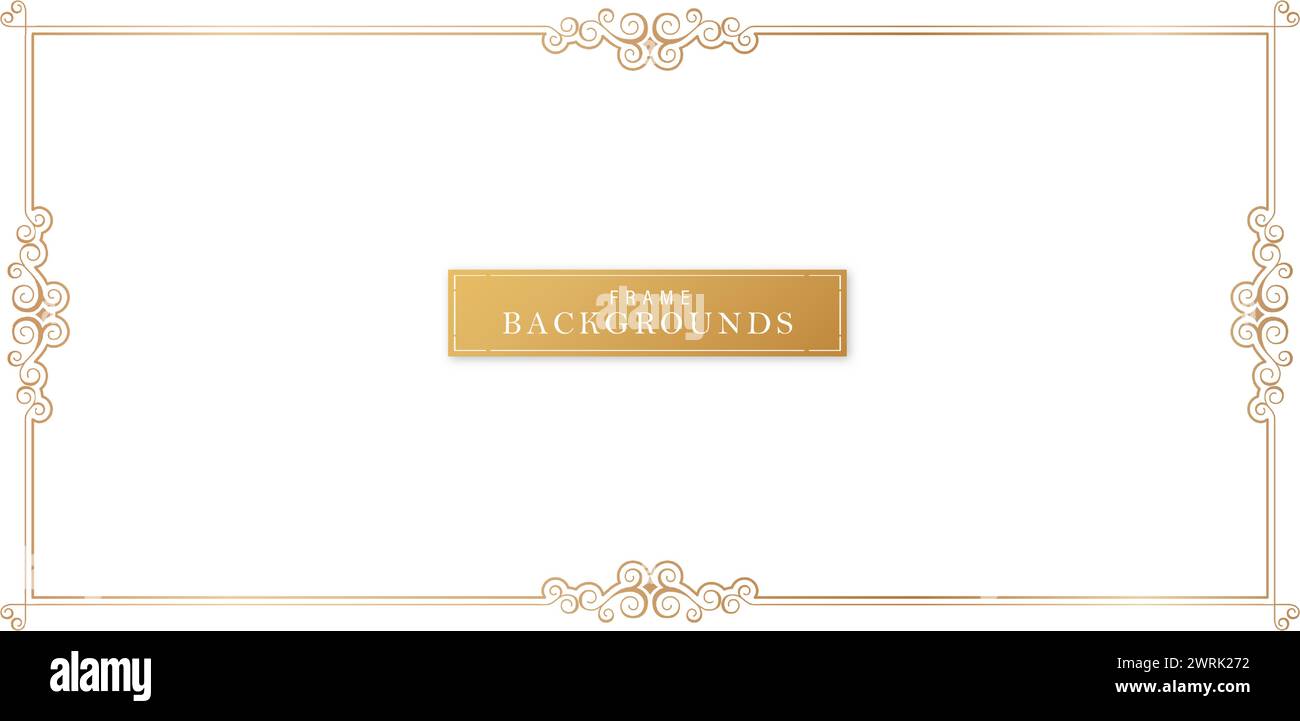 Vector illustration Elegant golden border and frame on isolated white ...