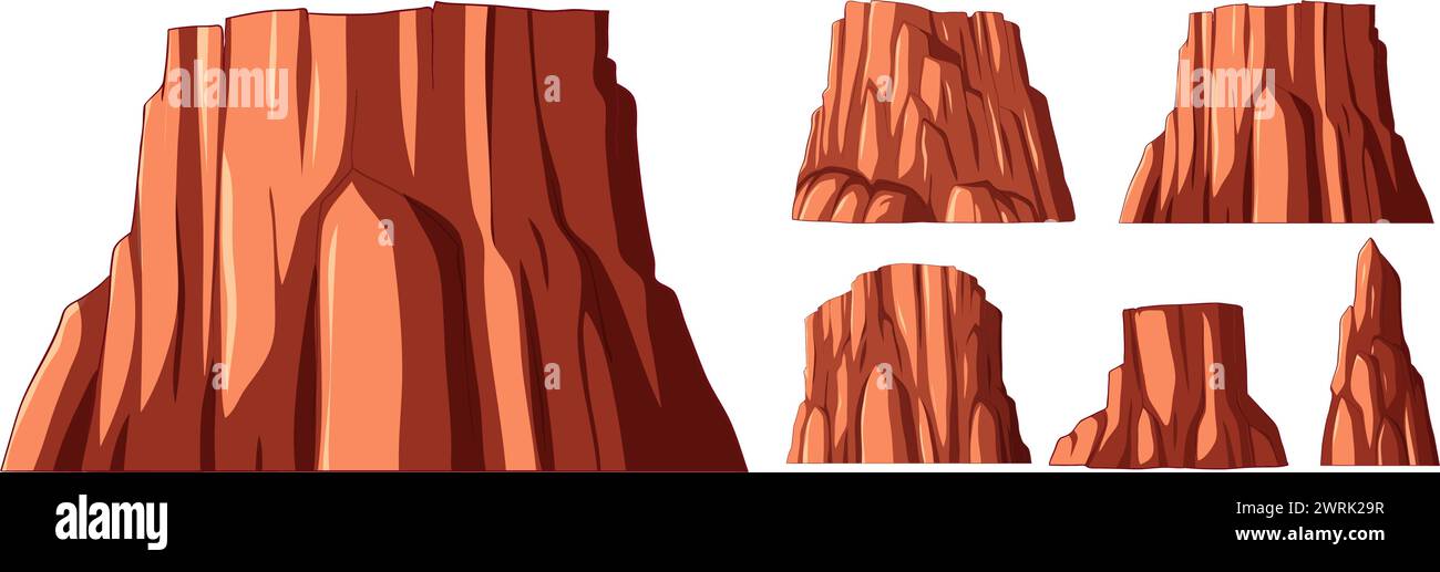 Collection of stylized vector illustrations of canyon cliffs Stock ...