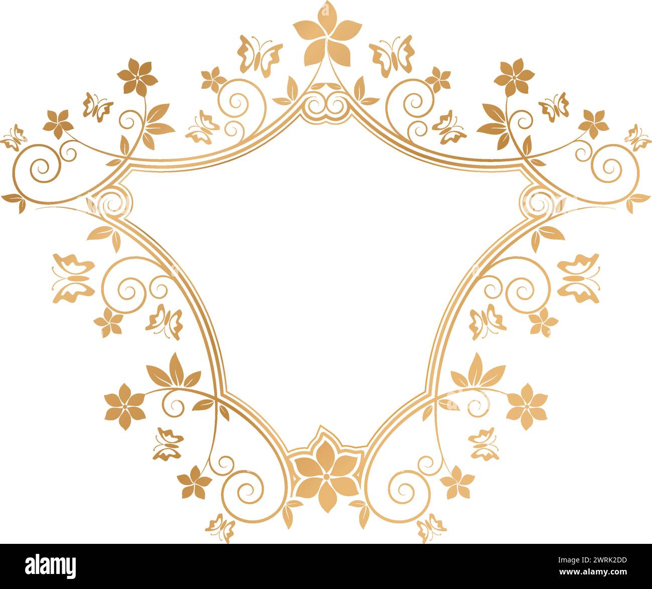vector illustration shield frame golden flowers ornaments with place ...