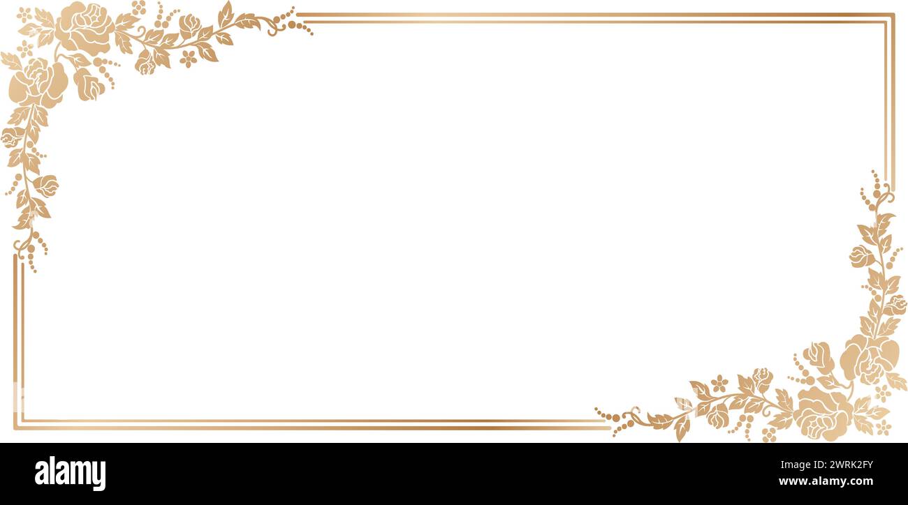 vector illustration of rose flower corner frames with golden colors ...