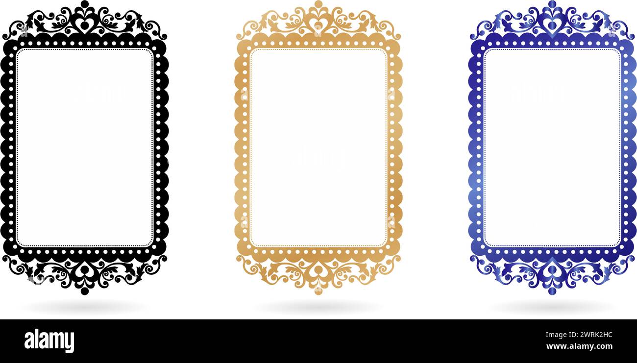 Vector illustration set of rectangle rounded decorative frames in ...