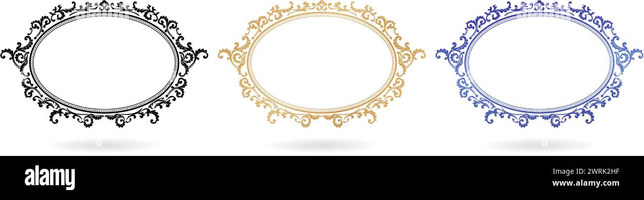 three set of vintage frames ellipse ornament Elegant elements isolated ...