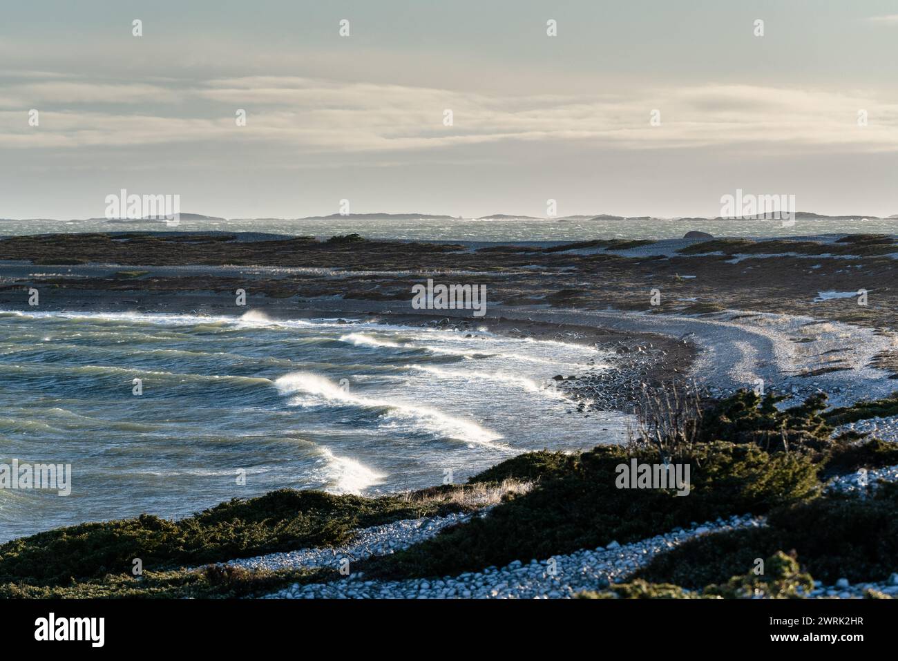 STORM WAVES ROLL INTO AN IDYLLIC REMOTE ISLAND BEACH, BALTIC SEA: Storm ...