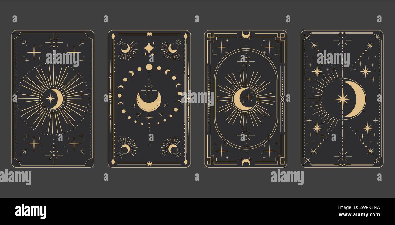 Set tarot frame border with golden celestial elements, esoteric ...
