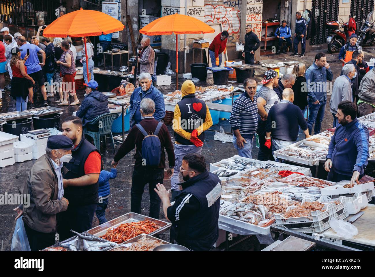 La Pescheria fish market in Catania city on the island of Sicily, Italy ...