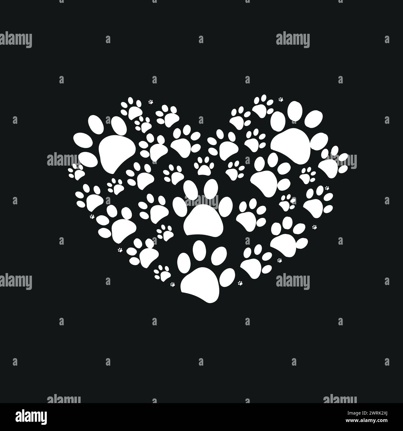 White dog paw print made of heart vector illustration Stock Vector ...