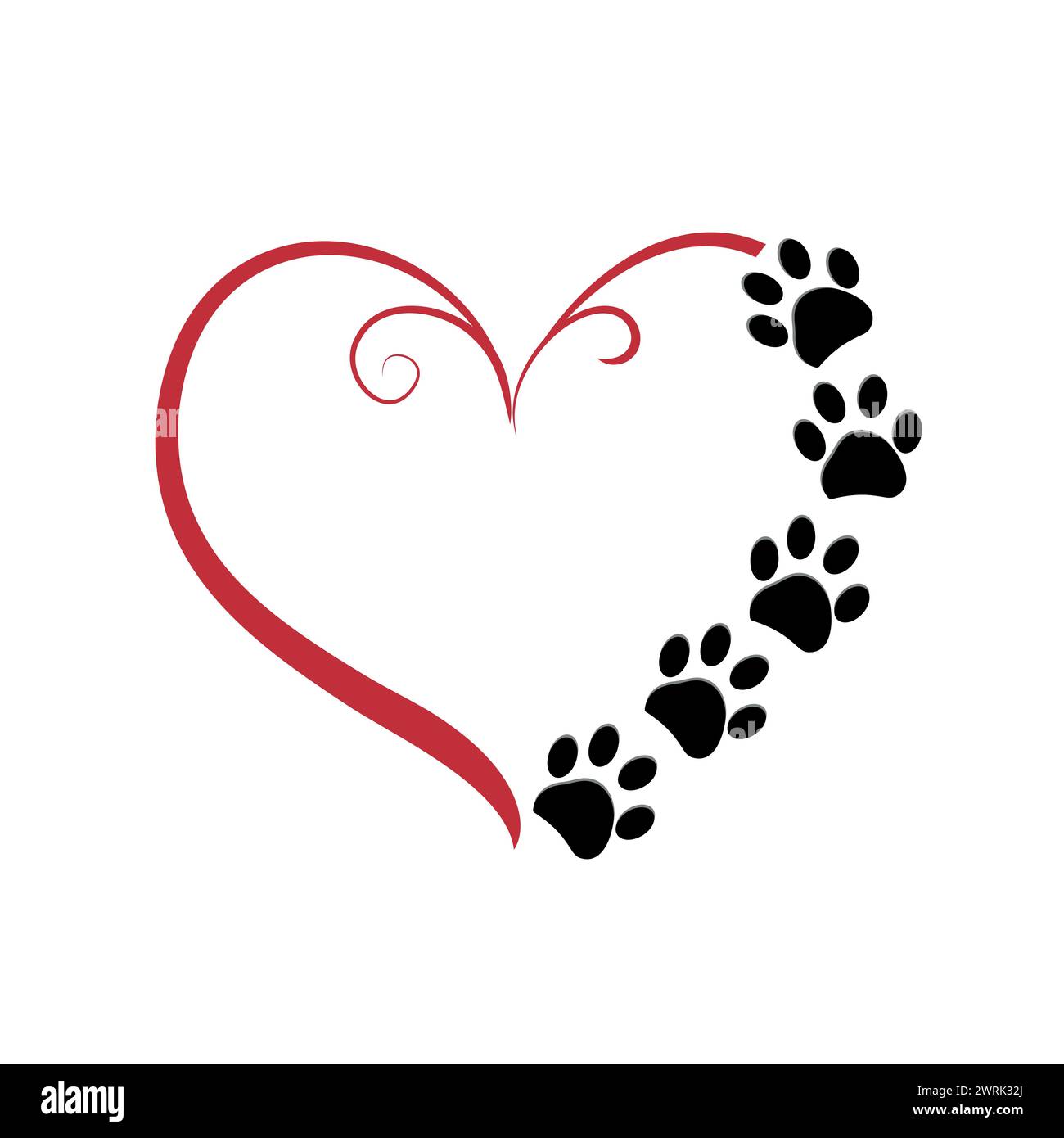 Dog paw prints with heart symbol. Red and black tattoo design ...