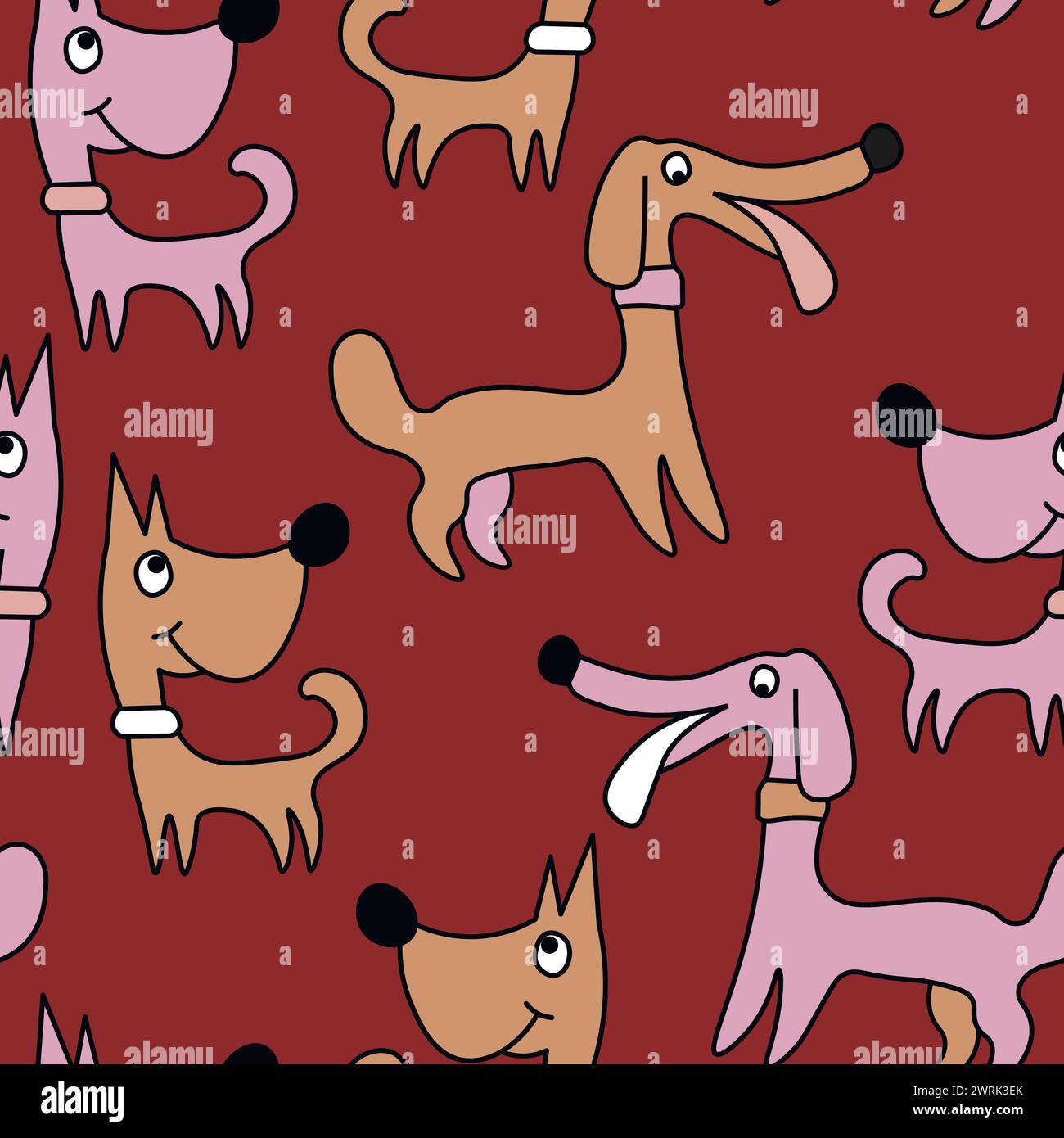 Vector seamless repeating childish pattern with cute dogs in ...