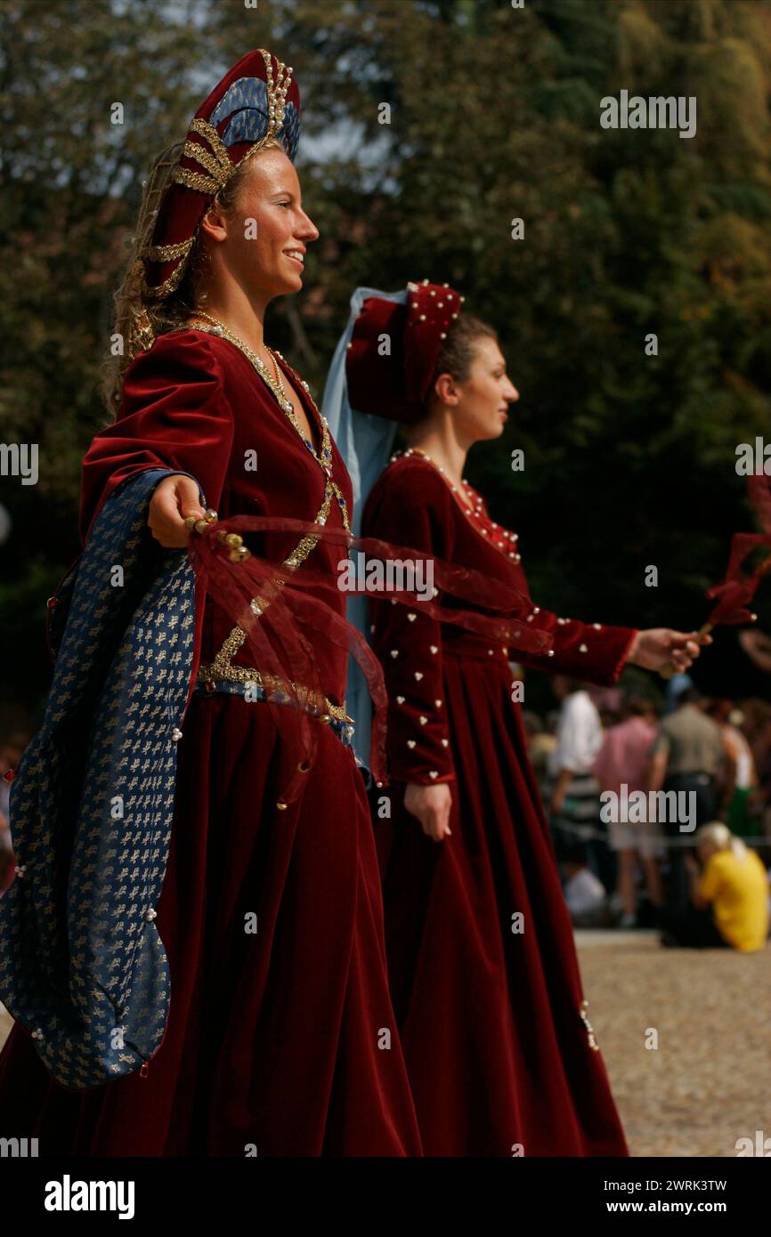 Traditional historical medieval parade of the Palio of Asti in Piedmont ...