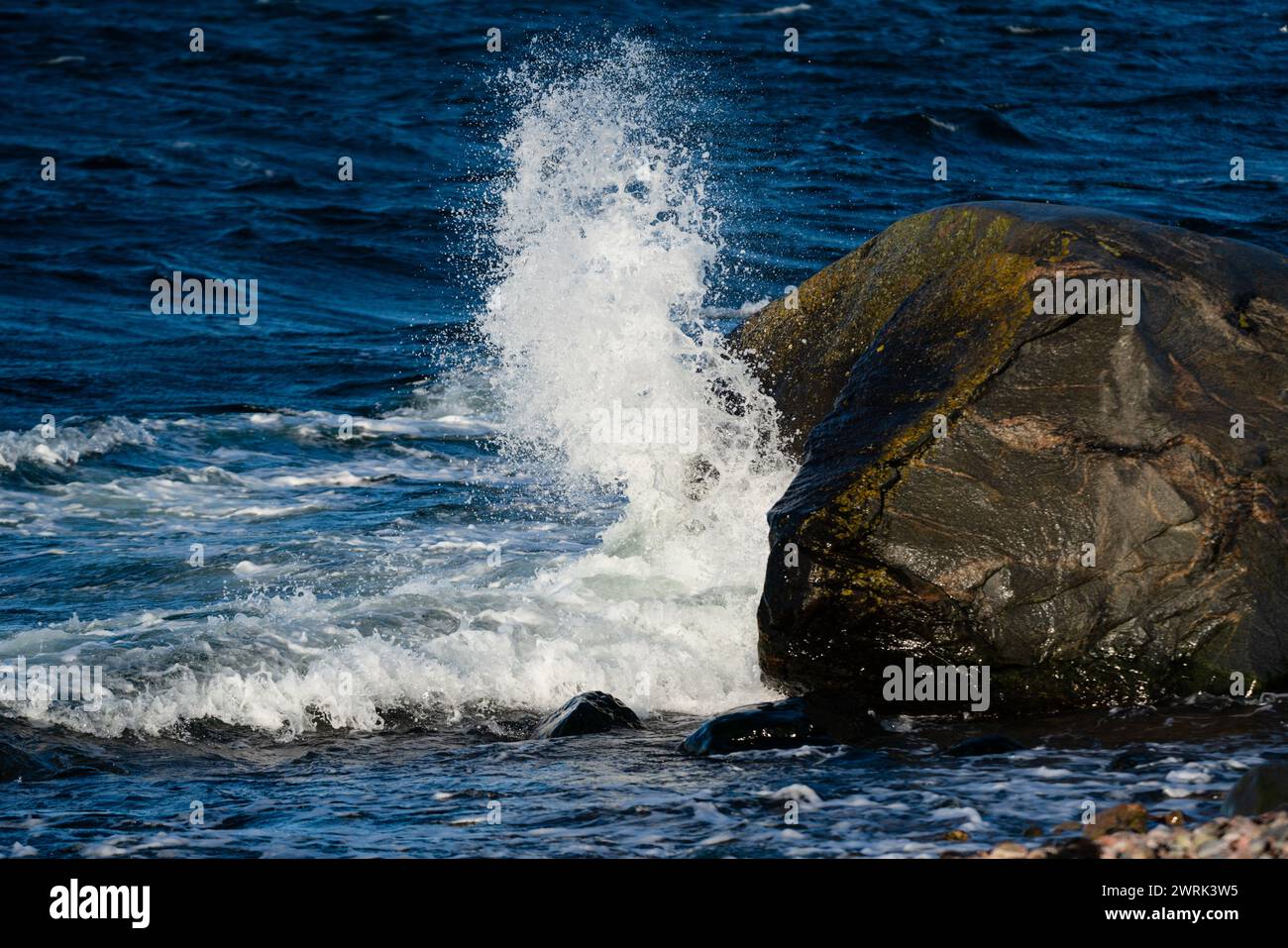WAVES CRASH ON A LARGE GLACIAL ERRATIC ROCK, BALTIC SEA: Stormy waves ...