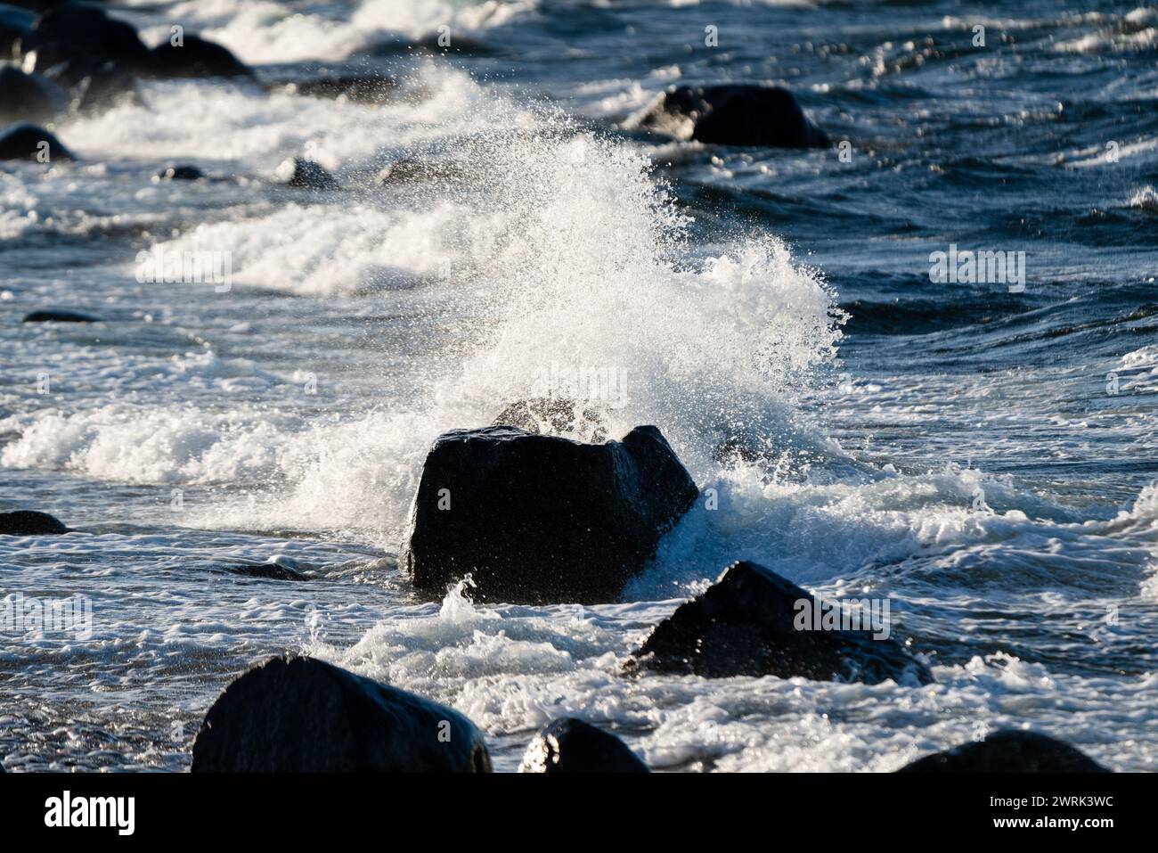 WAVES CRASH ON A LARGE GLACIAL ERRATIC ROCK, BALTIC SEA: Stormy waves ...