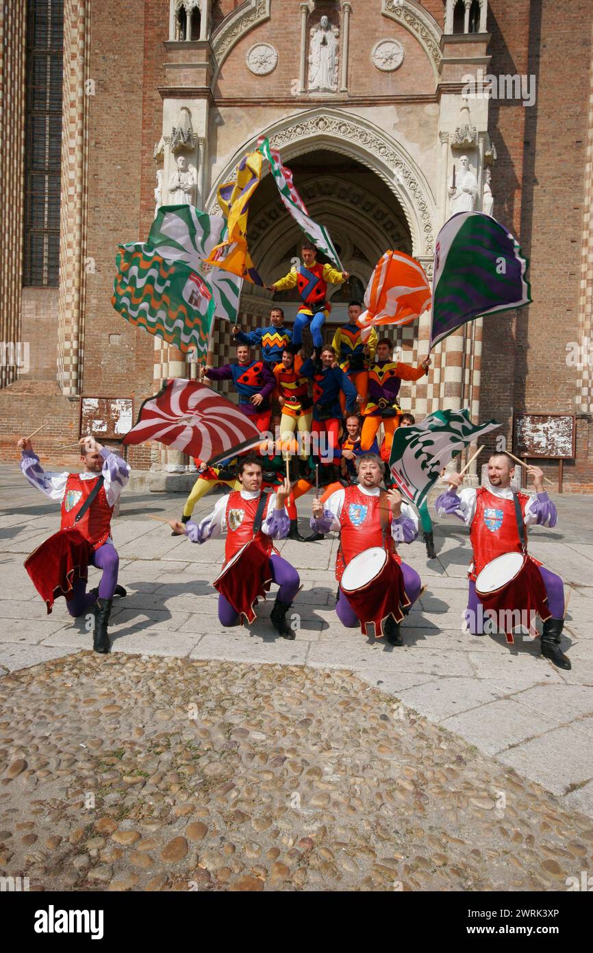 Traditional historical medieval parade of the Palio of Asti in Piedmont ...