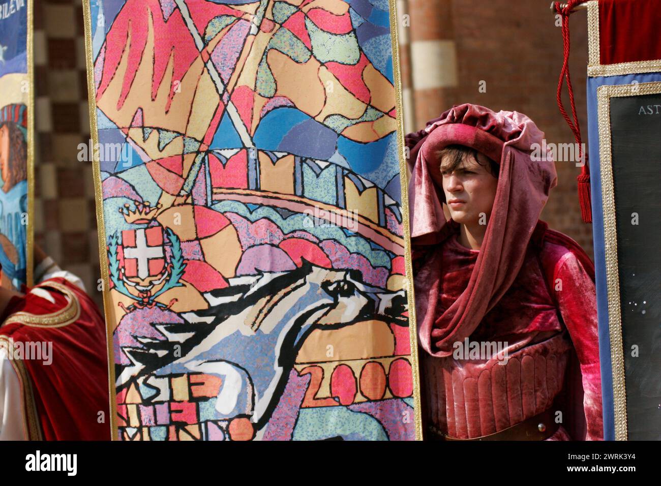 Traditional historical medieval parade of the Palio of Asti in Piedmont ...