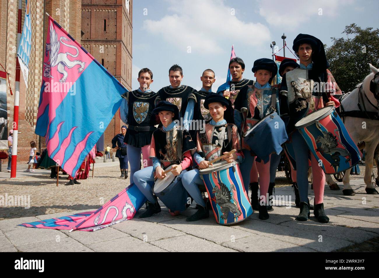 Traditional historical medieval parade of the Palio of Asti in Piedmont ...