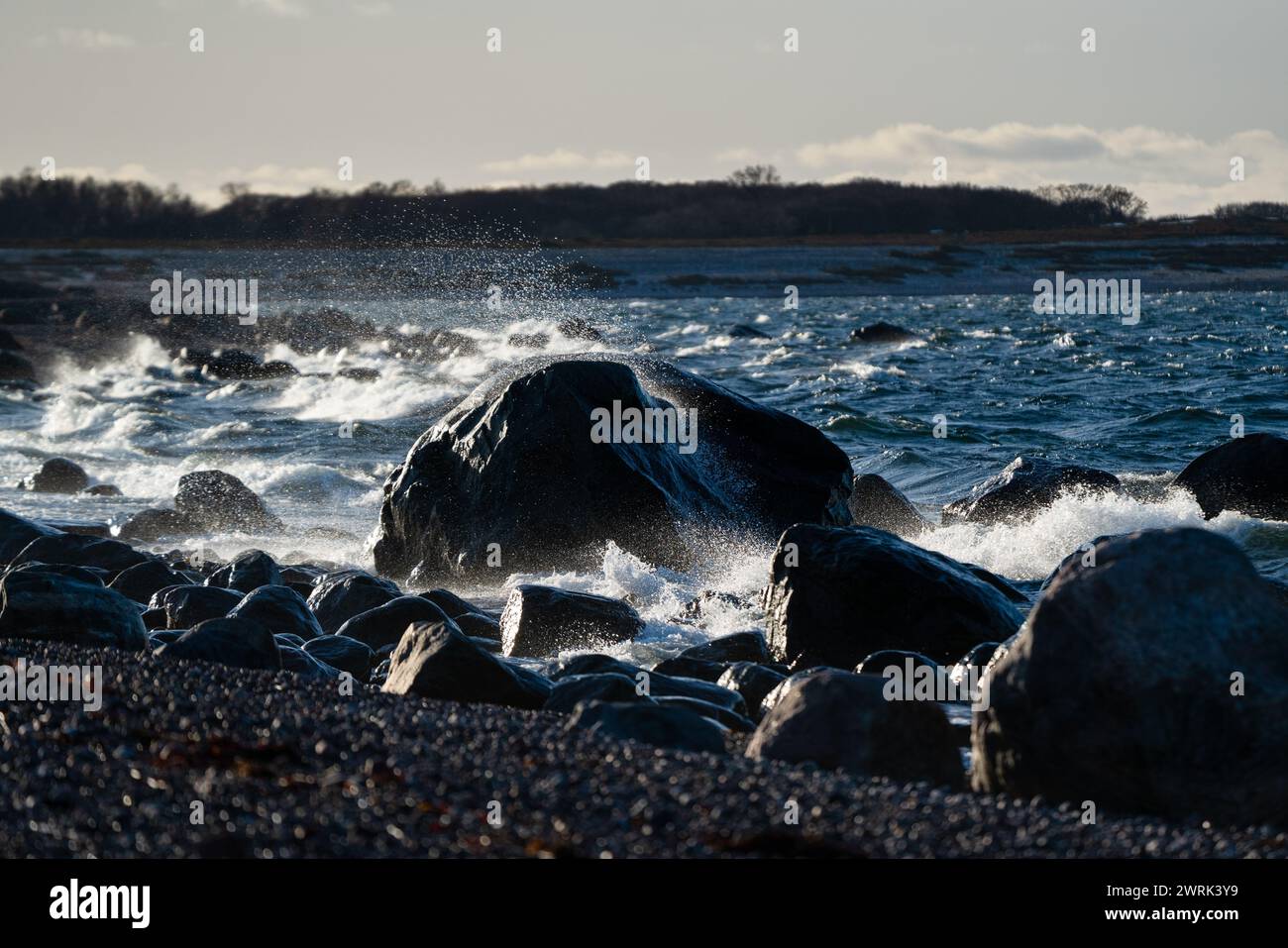 WAVES CRASH ON A LARGE GLACIAL ERRATIC ROCK, BALTIC SEA: Stormy waves ...