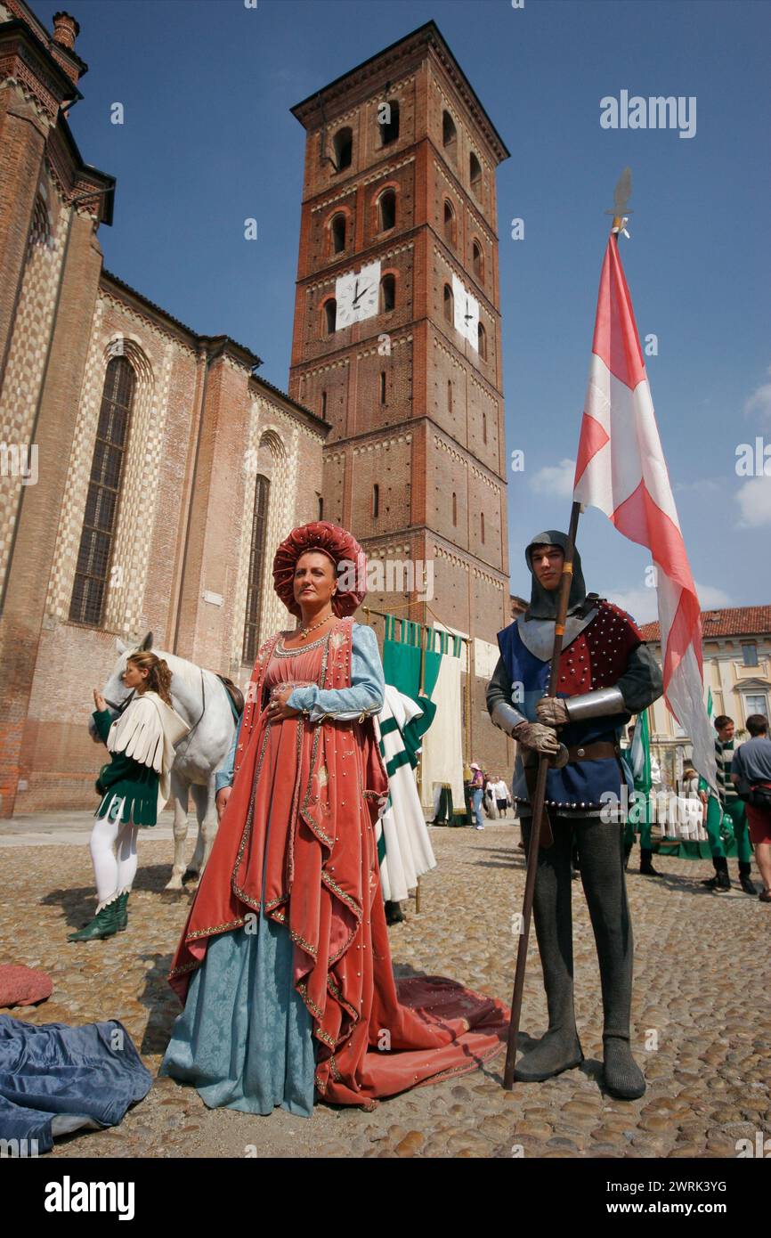 Traditional historical medieval parade of the Palio of Asti in Piedmont ...