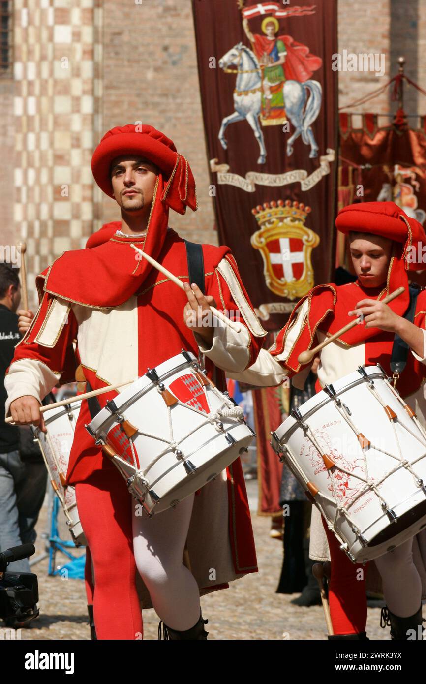 Traditional historical medieval parade of the Palio of Asti in Piedmont ...