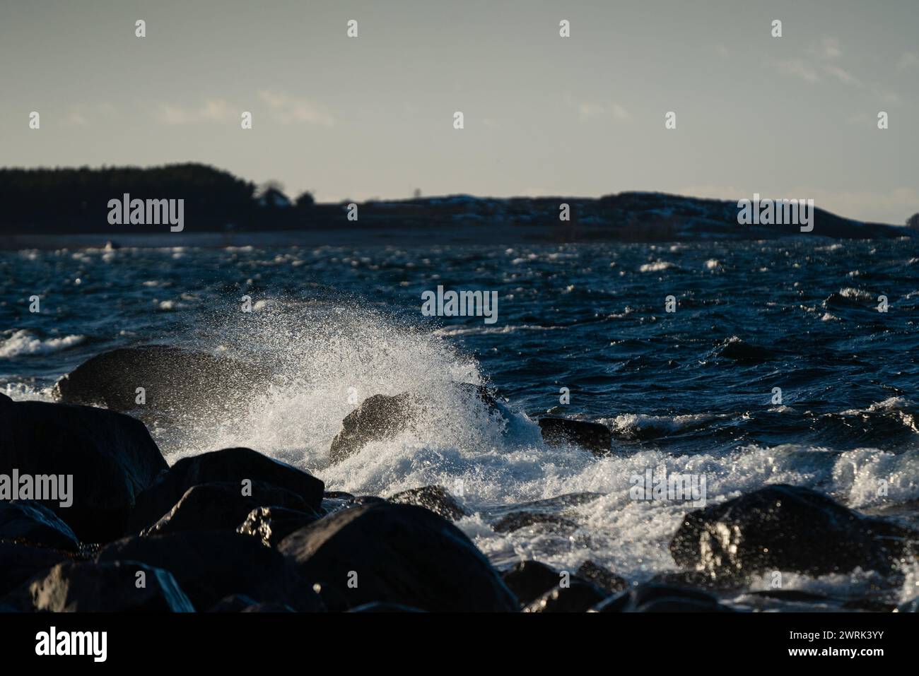 WAVES CRASH ON A LARGE GLACIAL ERRATIC ROCK, BALTIC SEA: Stormy waves ...