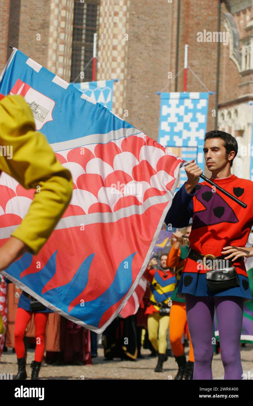 Traditional historical medieval parade of the Palio of Asti in Piedmont ...