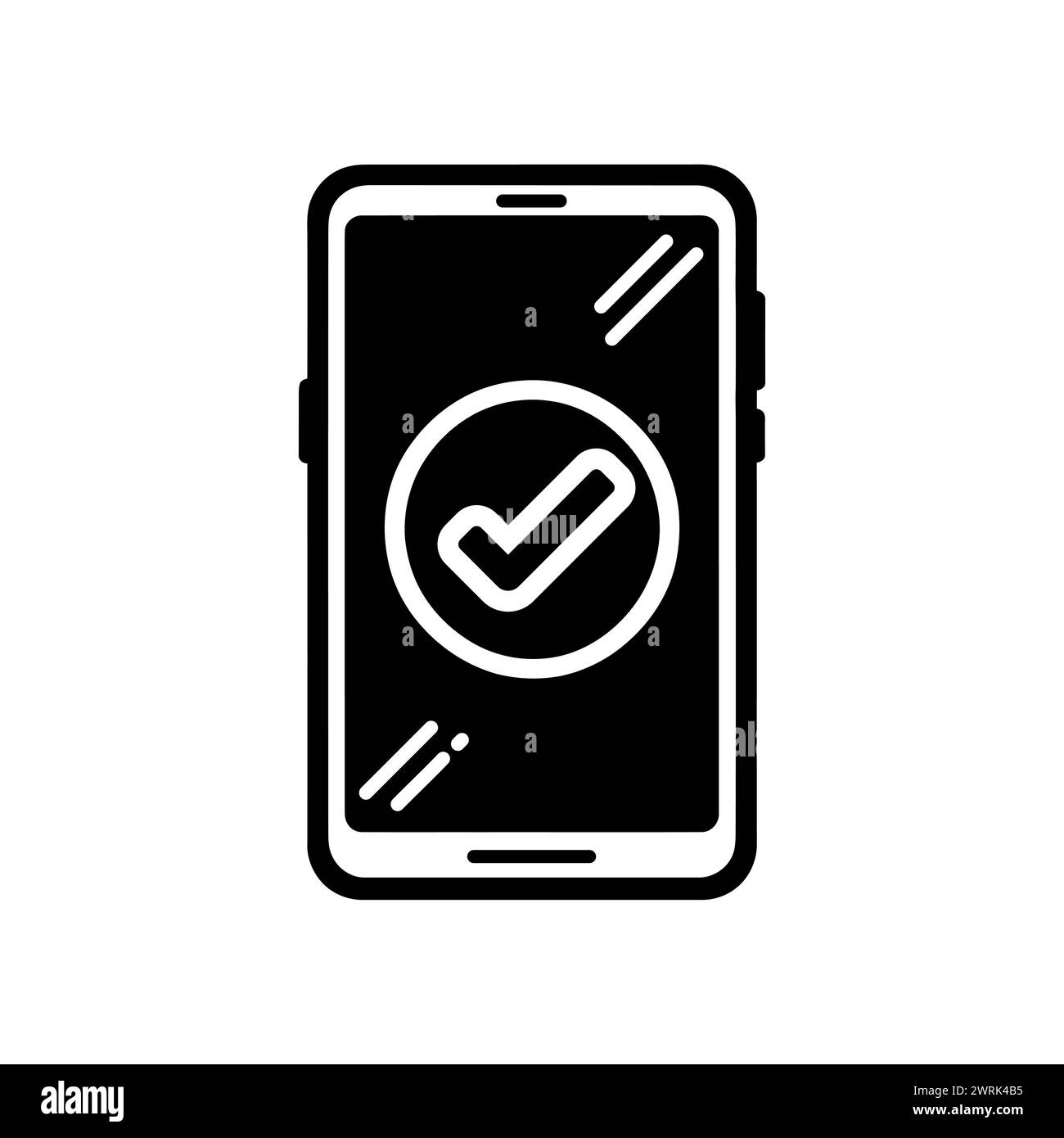 Phone with check mark icon. Black smartphone icon with check mark ...