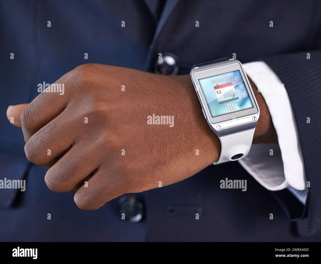 Businessman, hand and smart watch on wrist for digital agenda, online ...