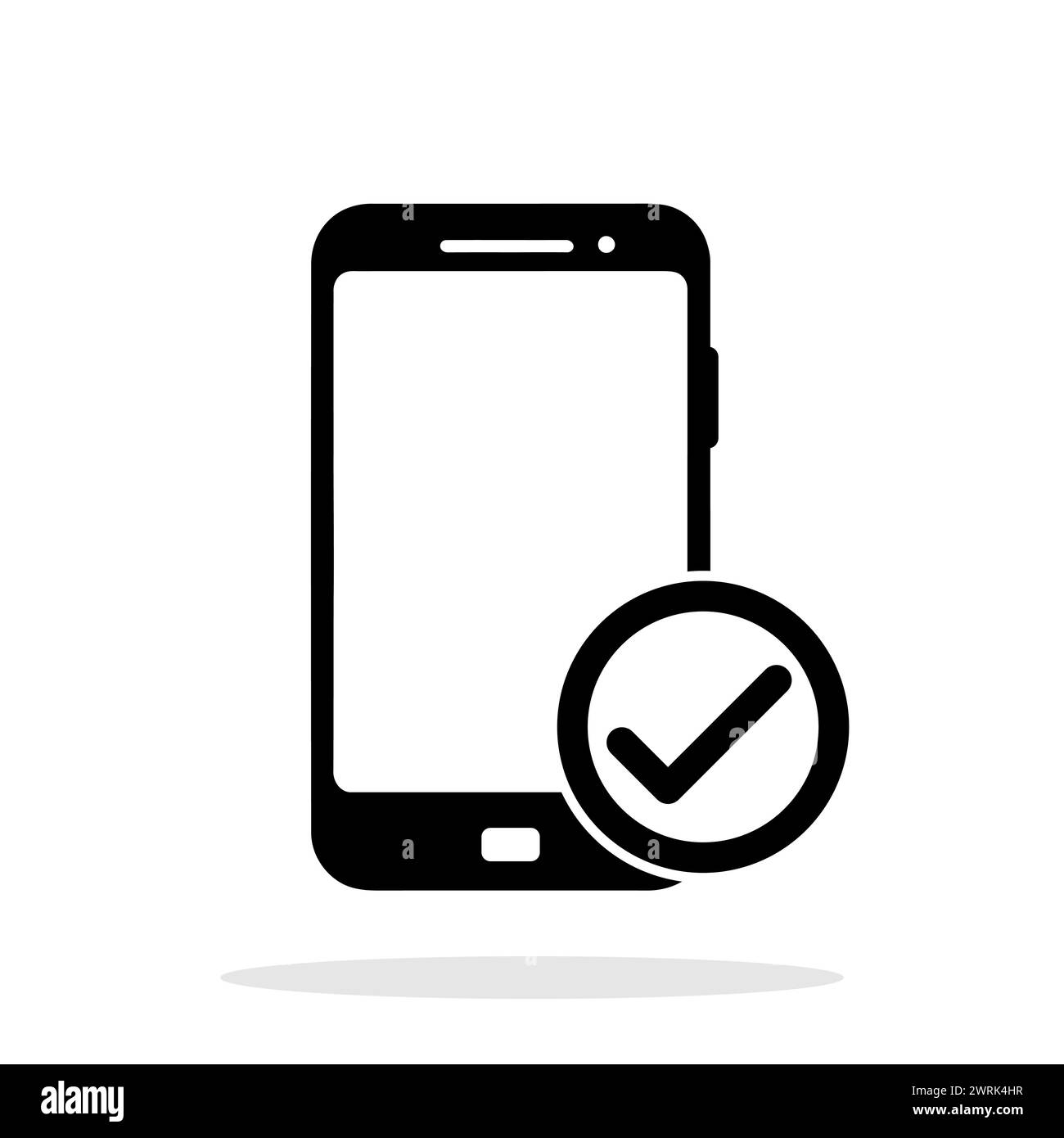 Phone with check mark icon. Black smartphone icon with check mark ...