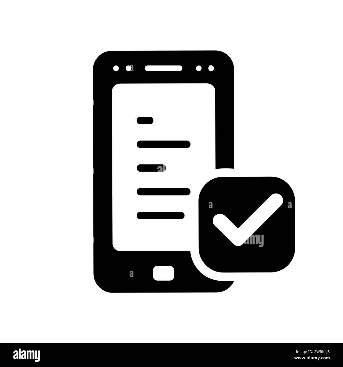 Phone with check mark icon. Black smartphone icon with check mark ...