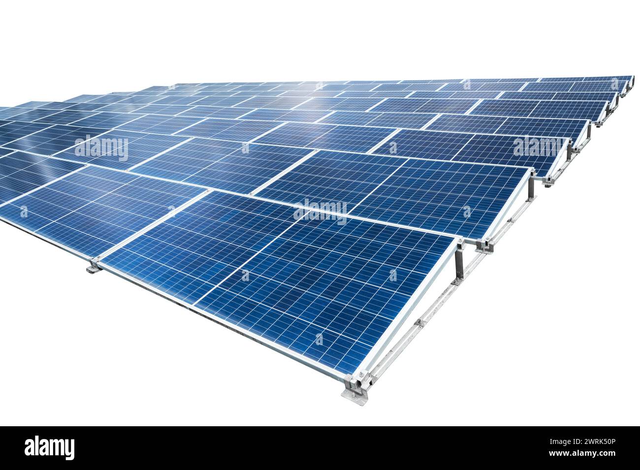 A row of solar cell panels is isolated over a white background ...