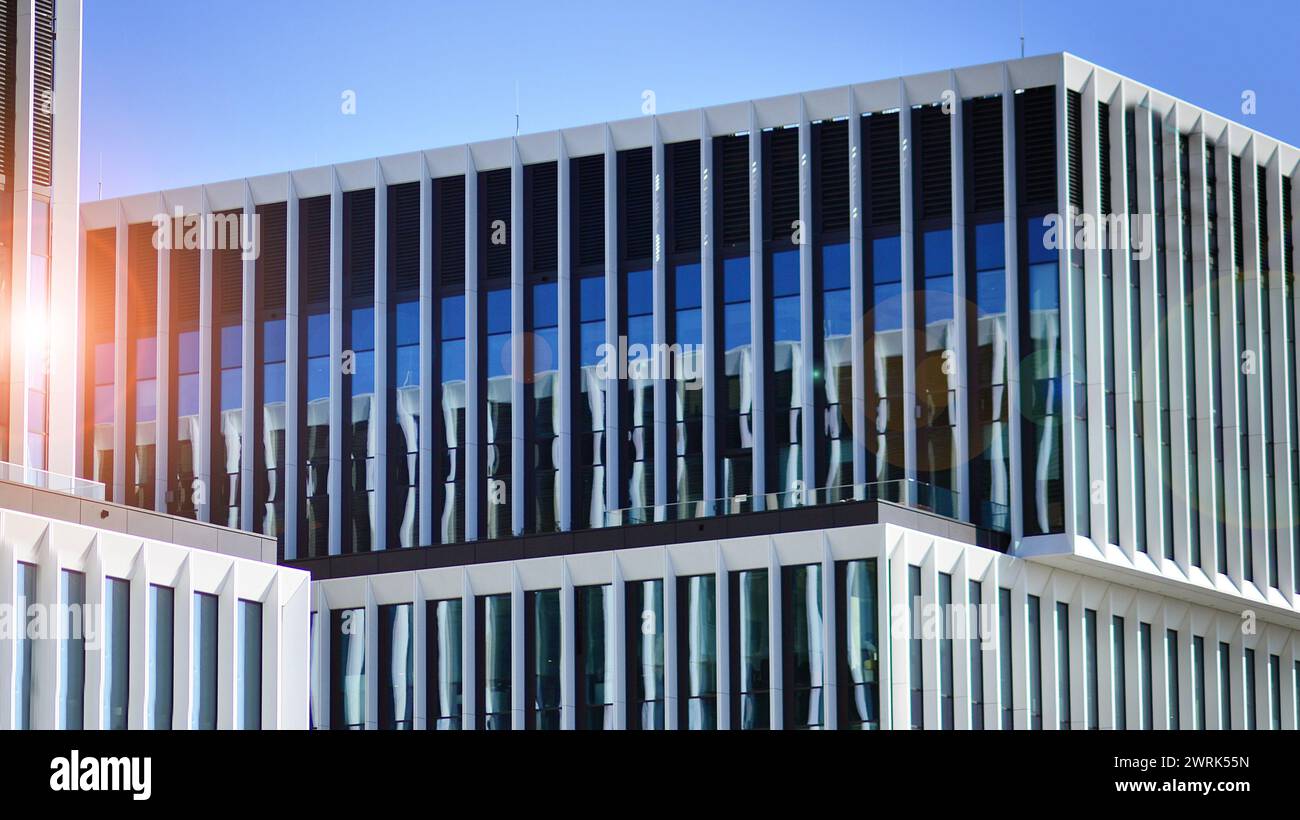 Modern office building in the city with windows and steel and aluminum ...