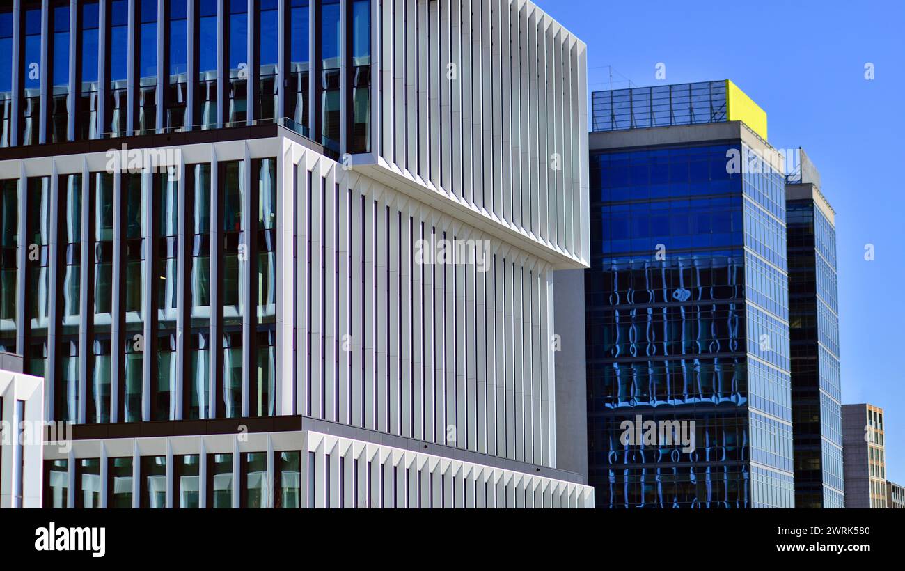 Modern office building in the city with windows and steel and aluminum ...
