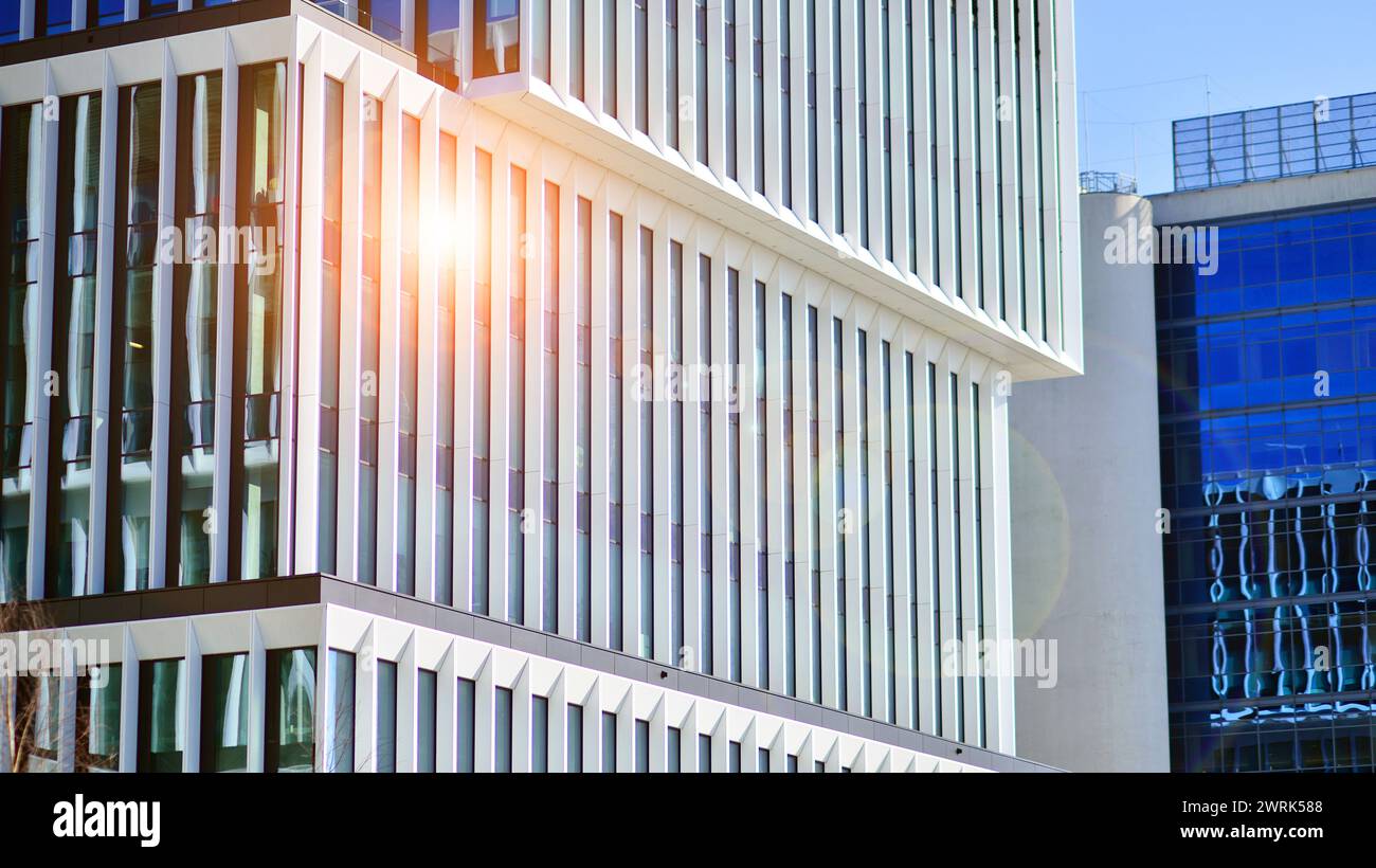 Modern office building in the city with windows and steel and aluminum ...
