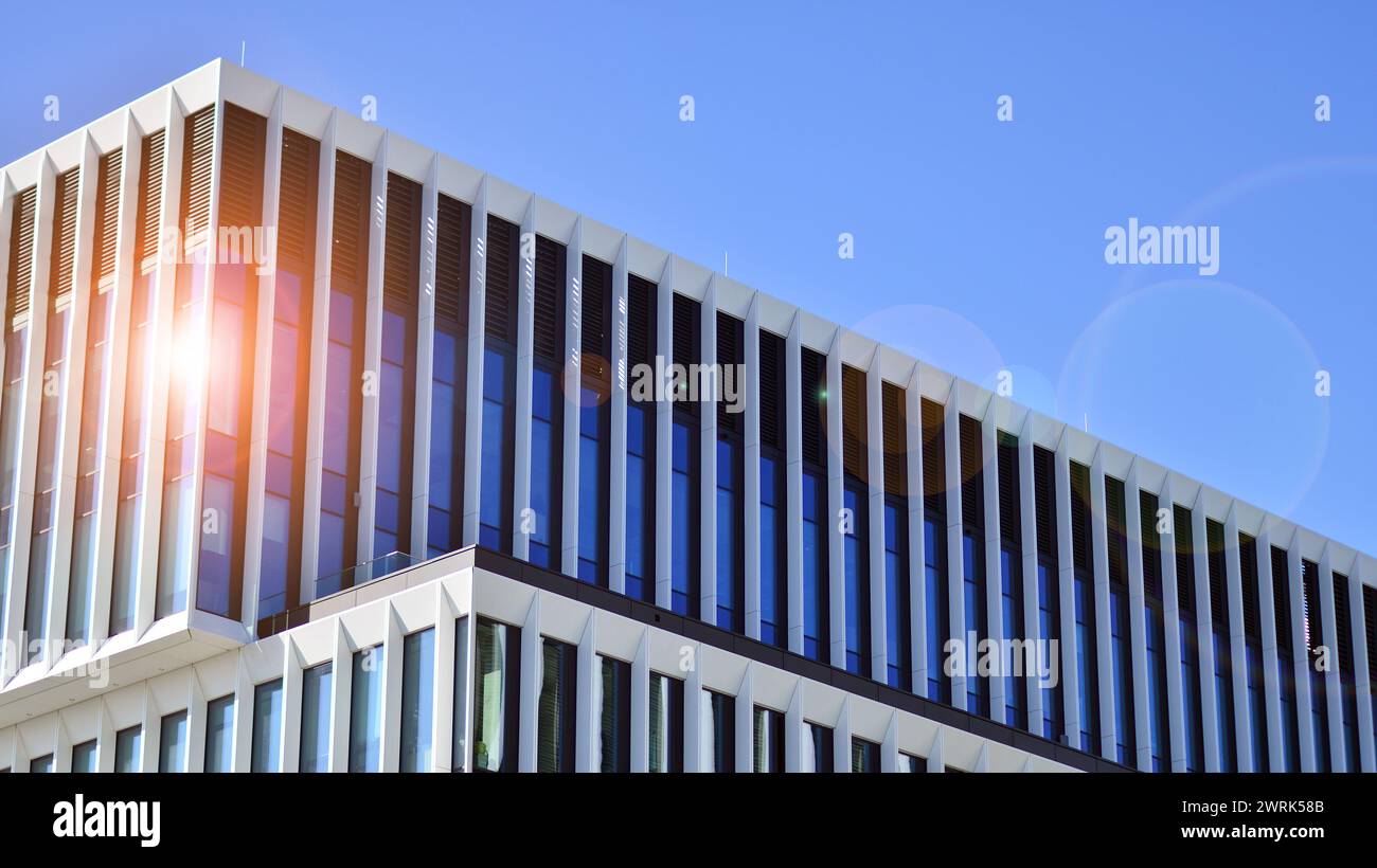 Modern office building in the city with windows and steel and aluminum ...