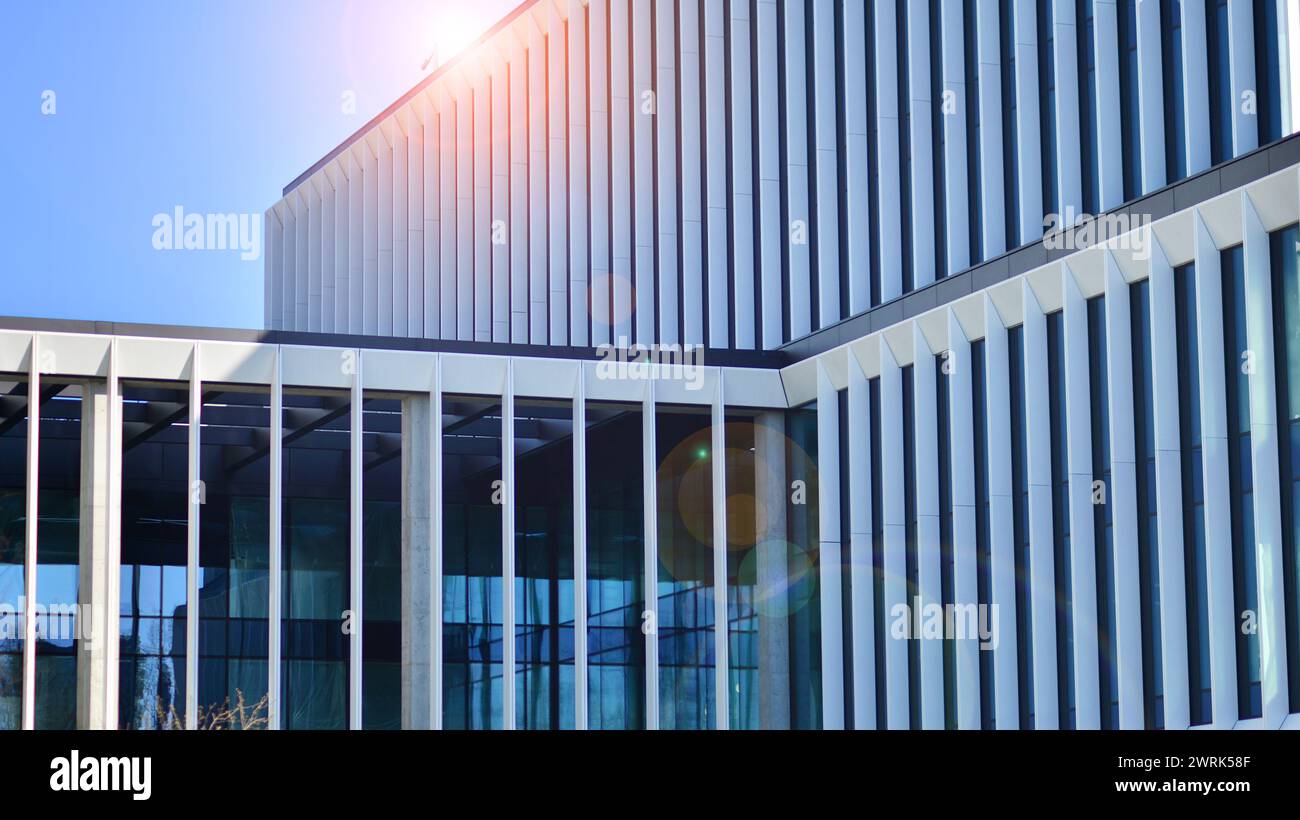 Modern office building in the city with windows and steel and aluminum ...