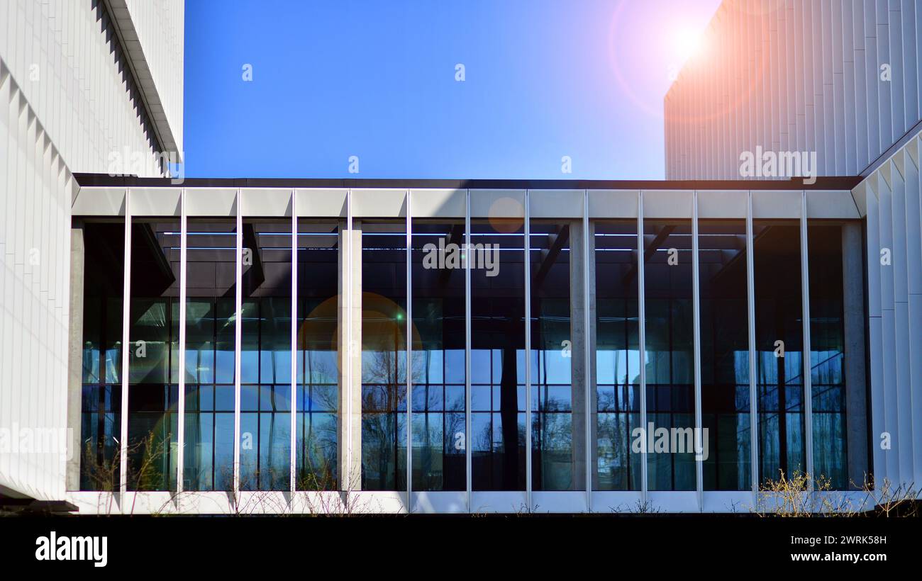 Modern office building in the city with windows and steel and aluminum ...