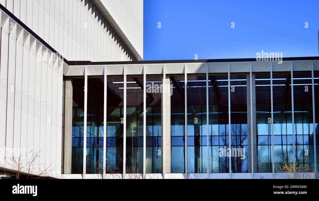 Modern office building in the city with windows and steel and aluminum ...