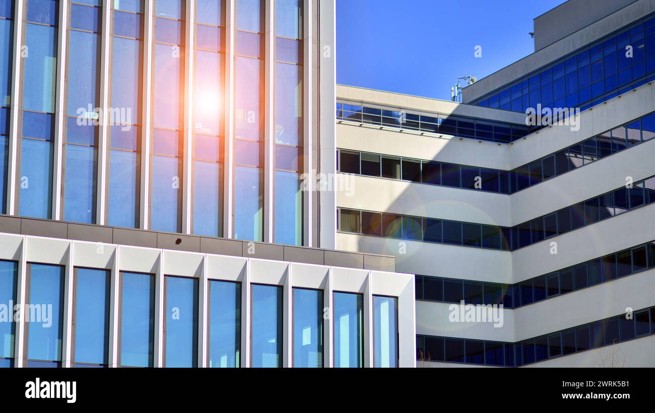 Modern office building in the city with windows and steel and aluminum ...