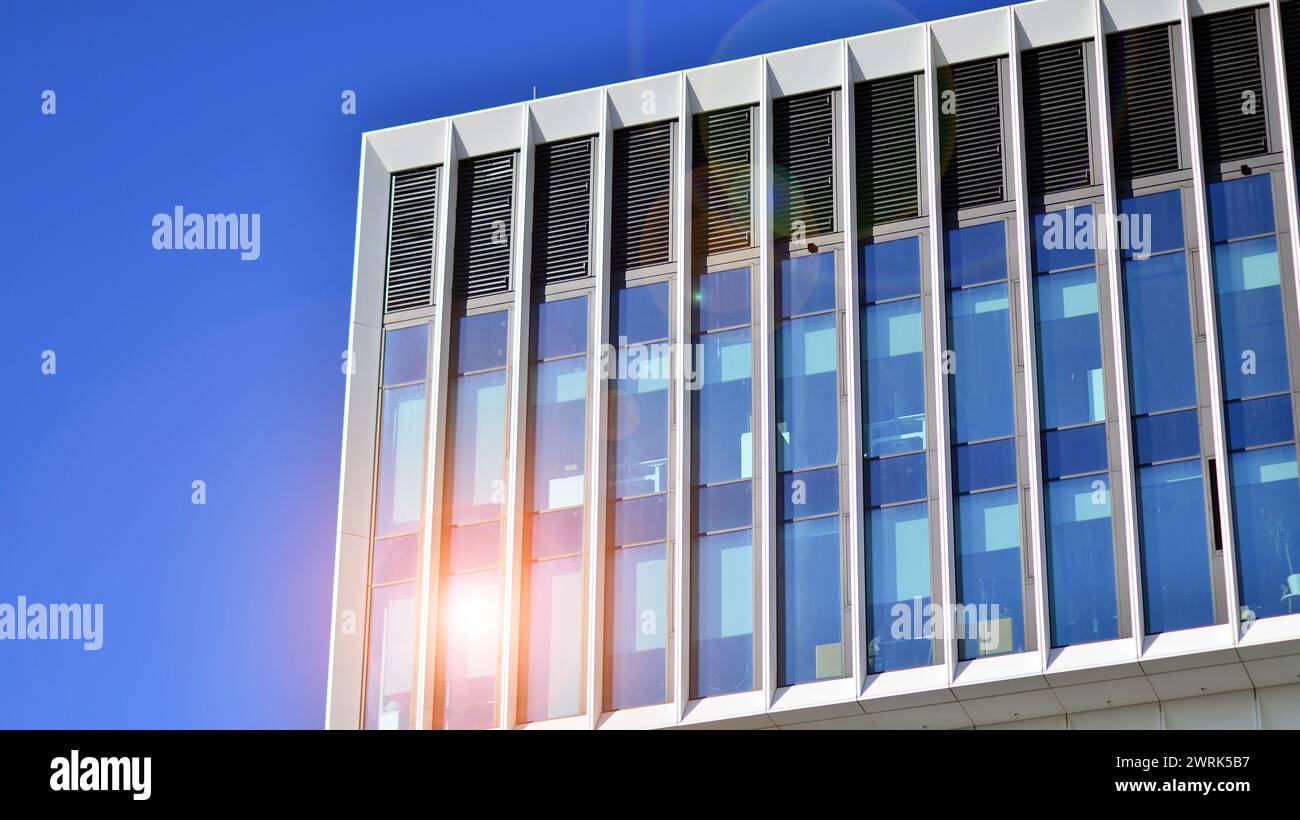 Modern office building in the city with windows and steel and aluminum ...