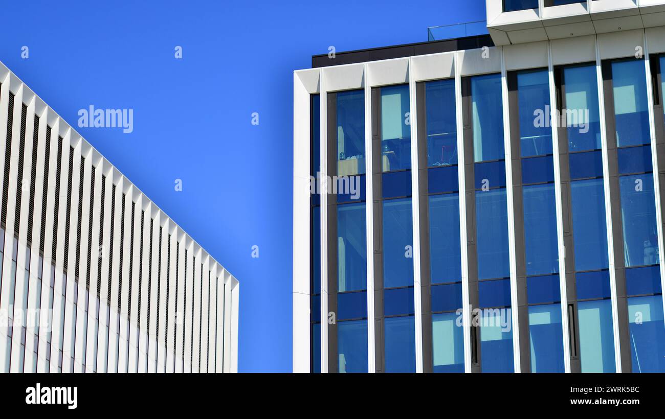 Modern office building in the city with windows and steel and aluminum ...