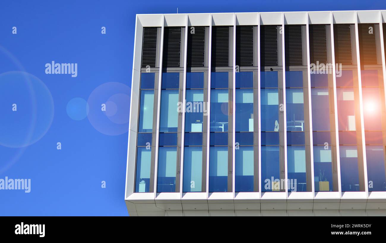 Modern office building in the city with windows and steel and aluminum ...