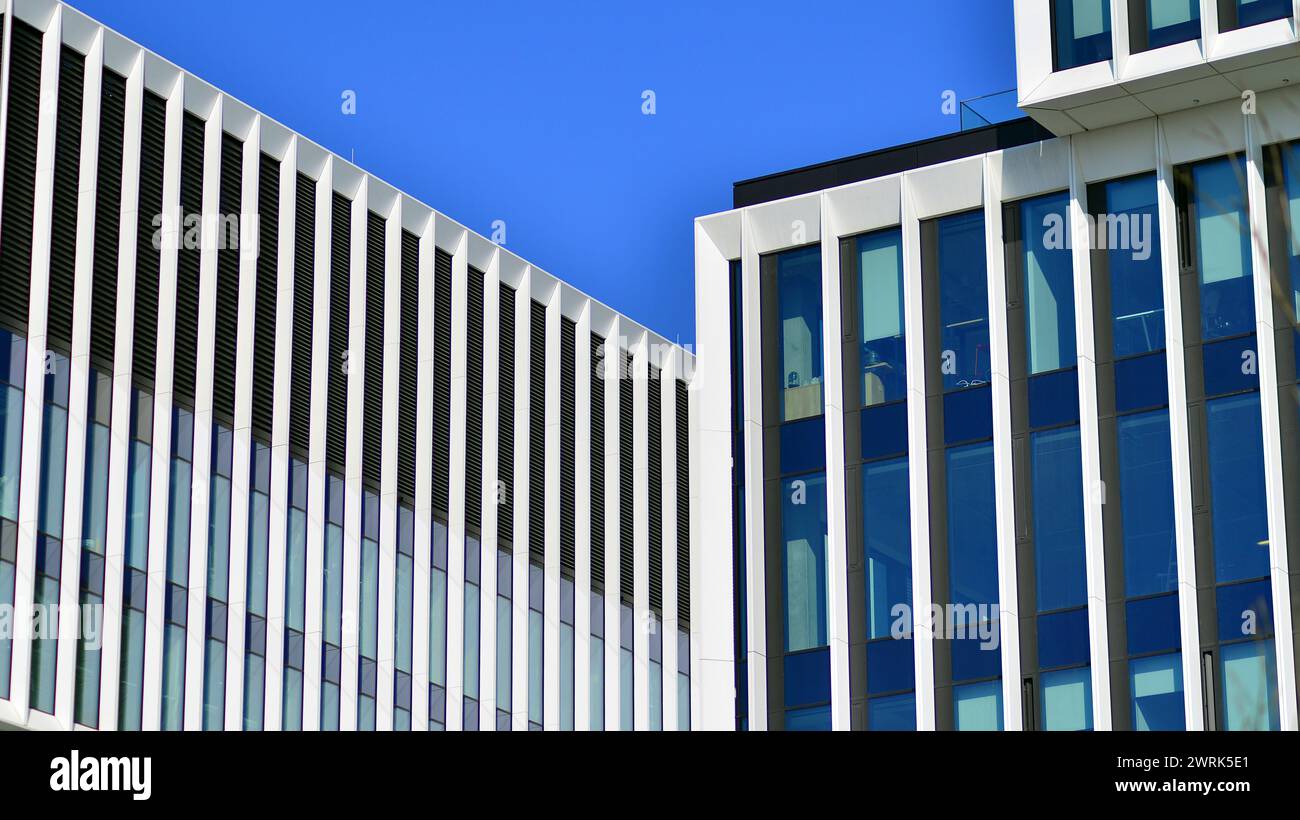 Modern office building in the city with windows and steel and aluminum ...