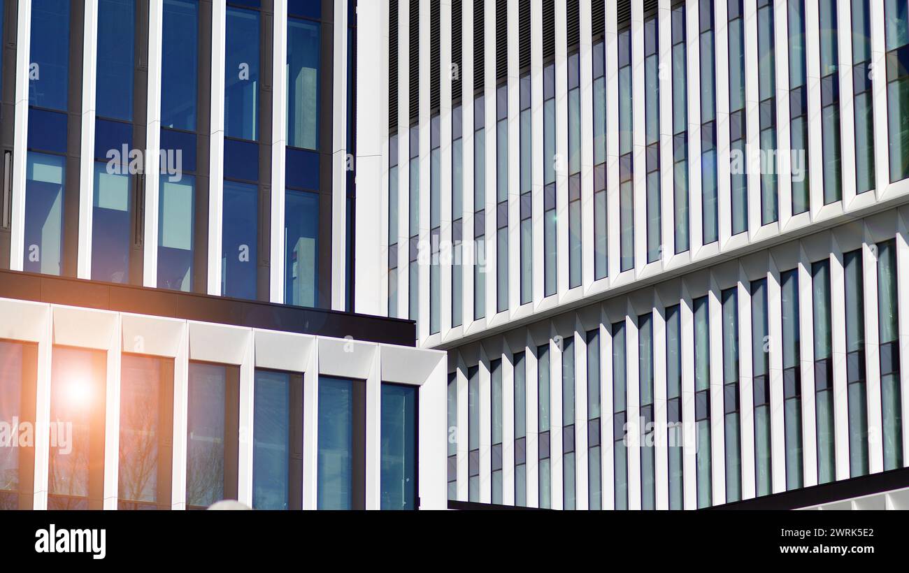 Modern office building in the city with windows and steel and aluminum ...