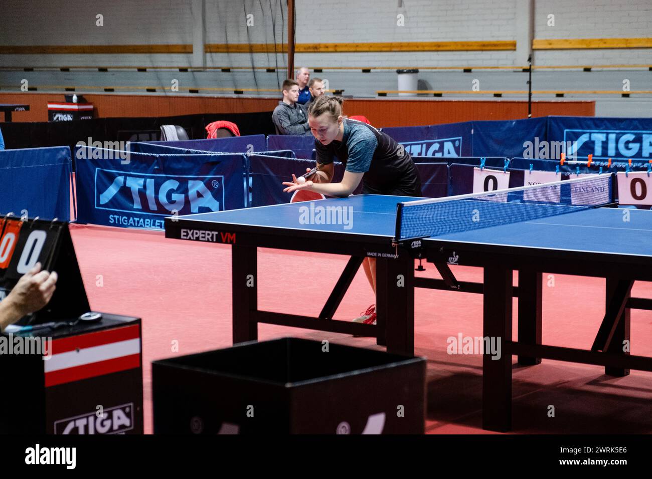 Anna KIRICHENKO of Finland (blue) plays Rebekka CARLSON of Norway (red ...