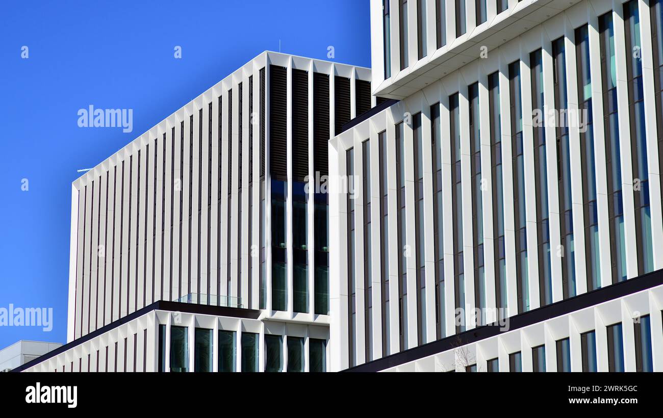 Modern office building in the city with windows and steel and aluminum ...