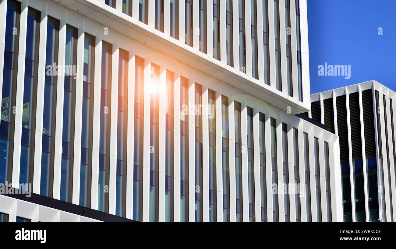 Modern office building in the city with windows and steel and aluminum ...