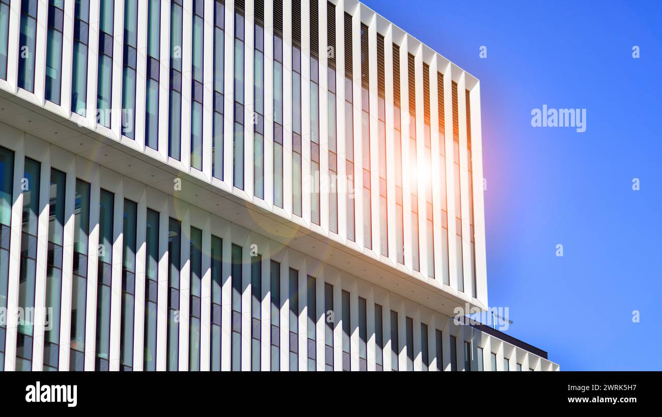 Modern office building in the city with windows and steel and aluminum ...