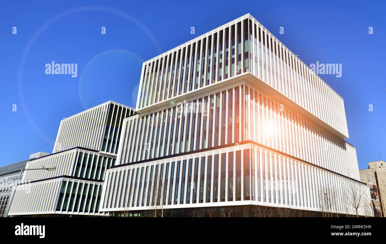 Modern office building in the city with windows and steel and aluminum ...