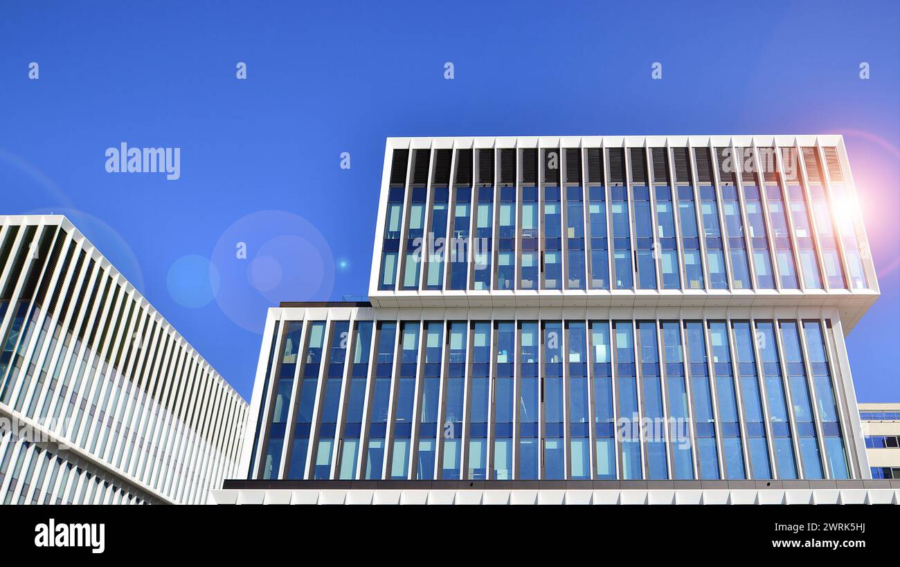 Modern office building in the city with windows and steel and aluminum ...